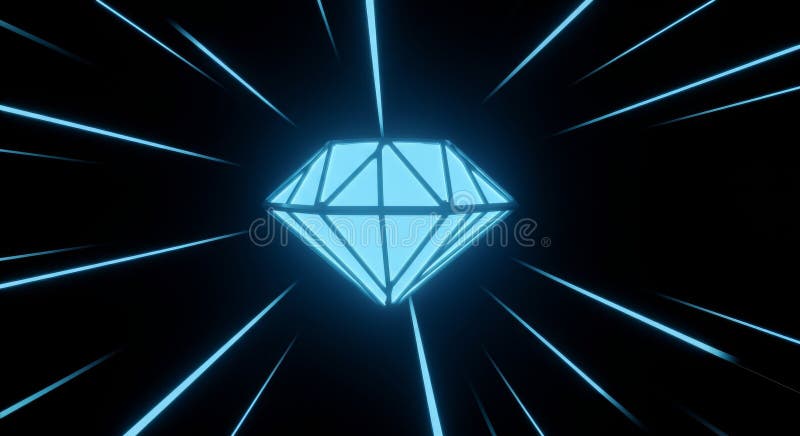 Futuristic Glowing Blue Diamond with Radiating Light Beams on Black ...