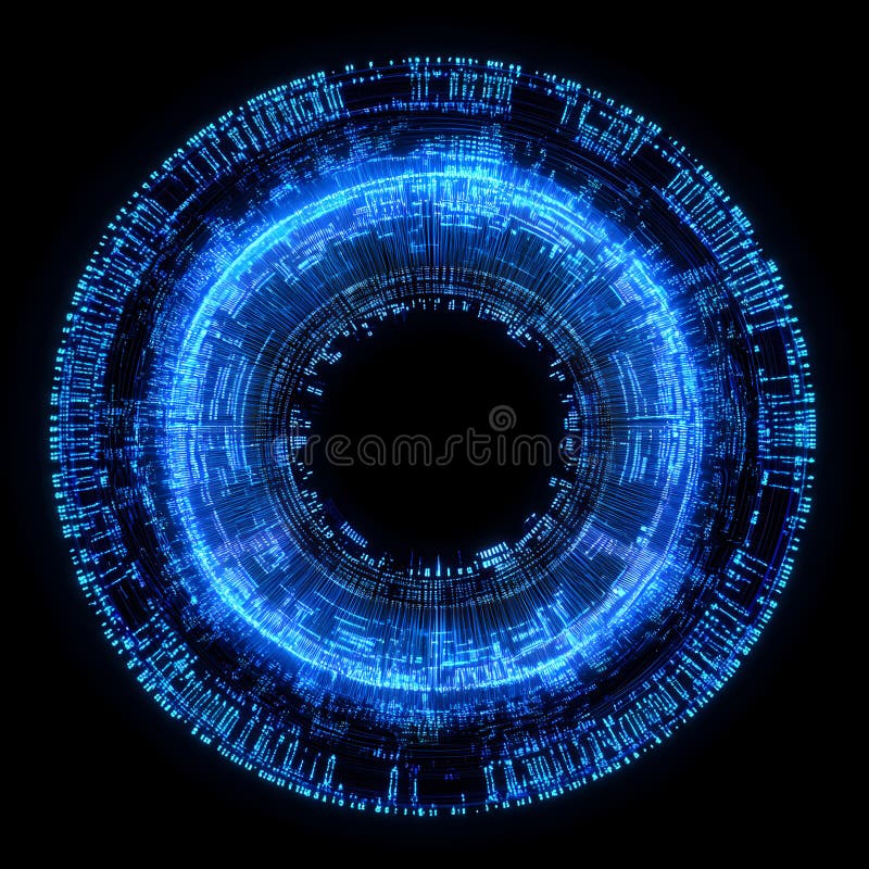 Futuristic Glowing Blue Digital Data Flowing Cyberspace Forming Circle ...