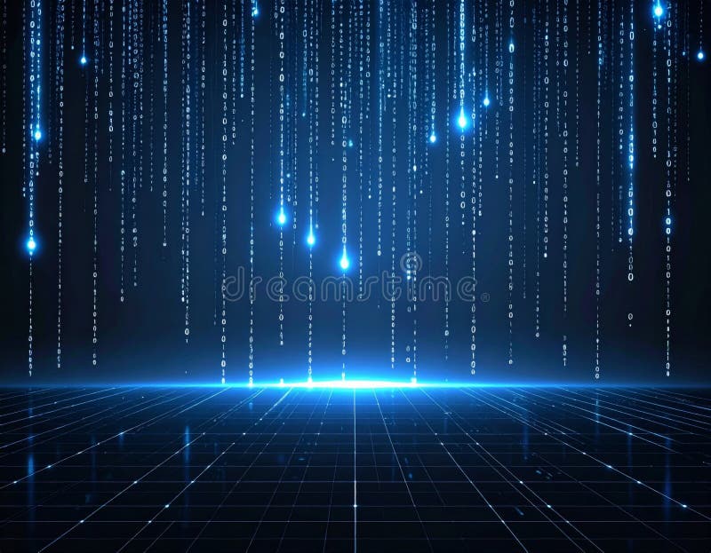 Futuristic Glowing Blue Digital Matrix Background with Data Streams and Light Effects Stock ...