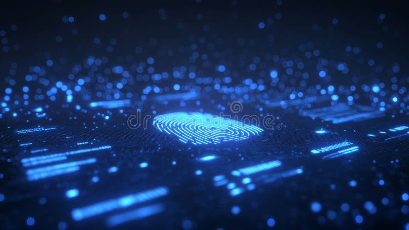 A Futuristic Glowing Blue Fingerprint at the Center, Symbolizing ...