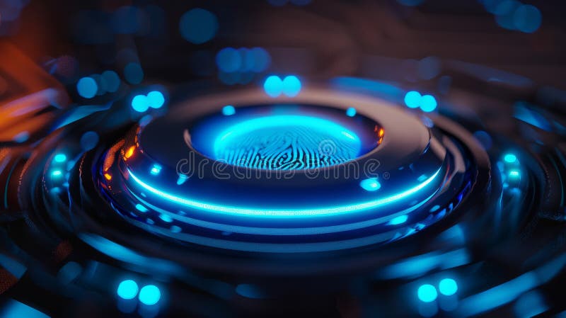 Futuristic Glowing Blue Fingerprint Scanner in a High-tech Setting ...
