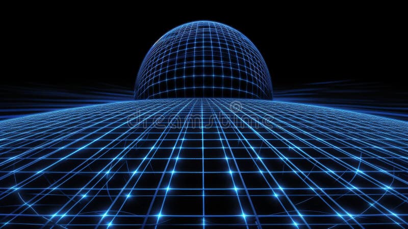 Futuristic Glowing Blue Grid with Spherical Dome Stock Photo - Image of ...