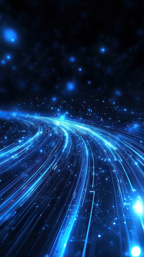 Futuristic Glowing Blue Light Trails in Digital Space Stock ...