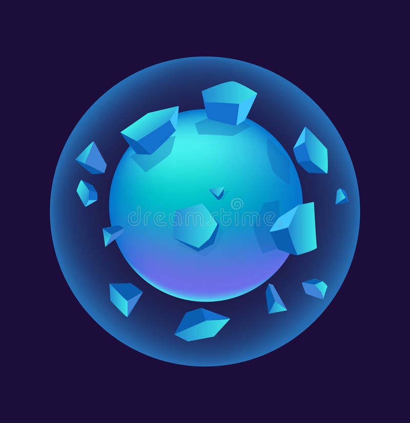 Futuristic Glowing Blue Planet Surrounded by Floating Geometric Shapes ...