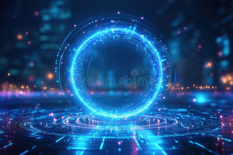 Futuristic Glowing Blue Ring Digital Technology Abstract Background ...