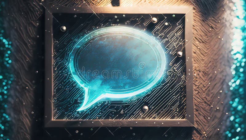 A Futuristic Glowing Blue Speech Bubble Embedded in a Circuit Board ...