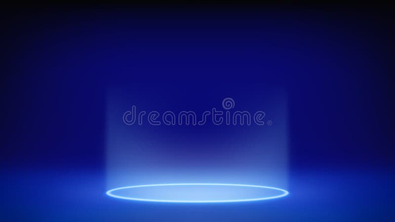 Futuristic Glowing Blue Stage, Studio. Empty Room, Circular Neon ...