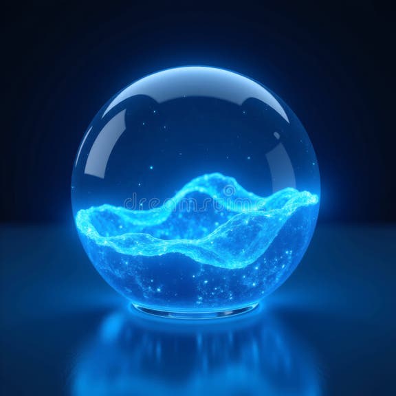 Futuristic Glowing Blue Wave Inside Glass Sphere, Digital Innovation, AI, 5G, Cloud Tech, Data ...