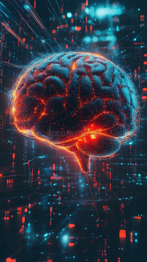 Futuristic Glowing Brain Encased in a Cybernetic Data Stream. Stock ...