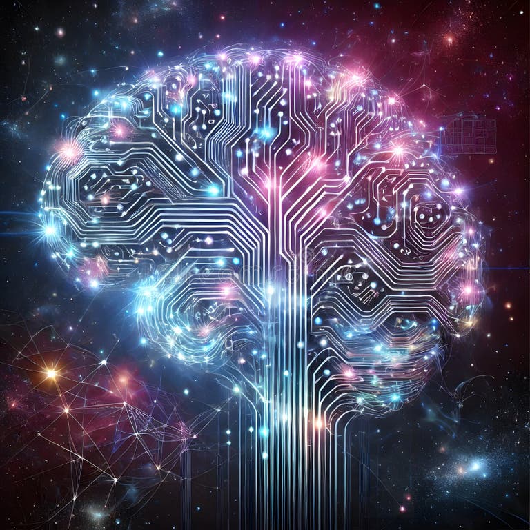 Futuristic Glowing Brain Made of Circuitry and Neural Pathways Floating ...