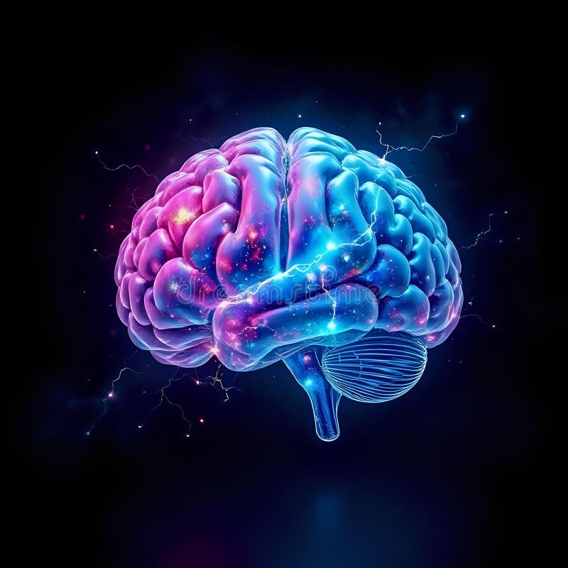 Futuristic Glowing Brain with Nebula Electric Sparks. AI Generated ...