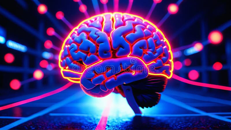 Futuristic Glowing Brain with Neural Network Connections in a Digital ...
