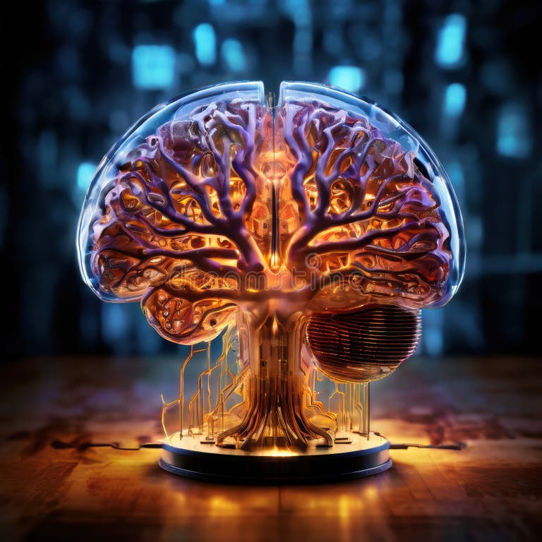 Futuristic Glowing Brain with Neural Tree Structure Stock Image - Image ...