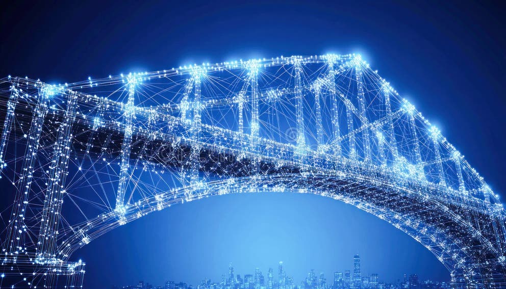 Futuristic Glowing Bridge Connecting the City at Night Using Plexus ...