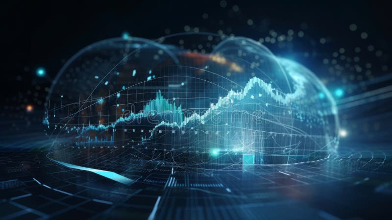 Futuristic Glowing Business Charts and Graphs on Dark Background ...