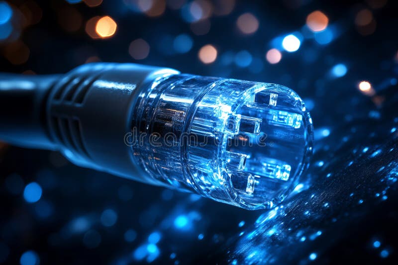 Futuristic Glowing Cable Connector with Vibrant Blue Lights Stock ...