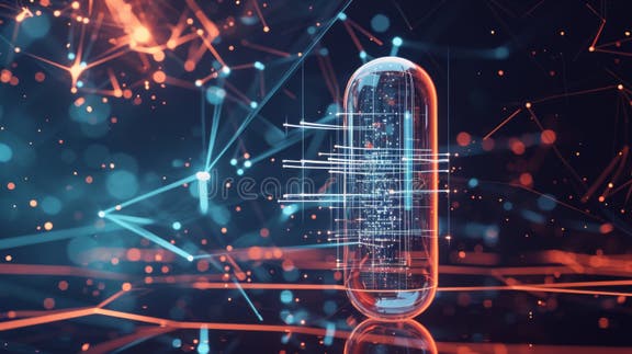 Futuristic Glowing Capsule with Interconnected Digital Circuits Stock ...
