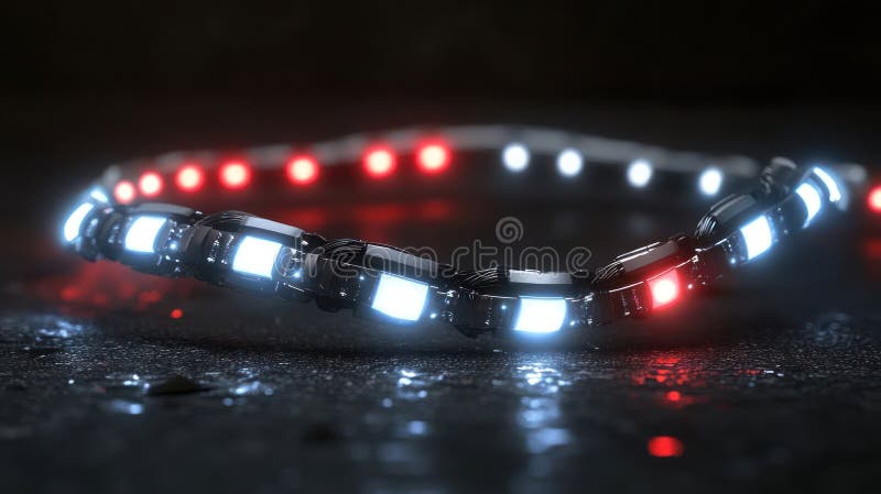 A Futuristic Glowing Chain with Alternating Red and White Lights on a ...
