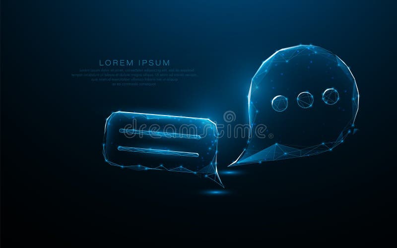 Futuristic Glowing Chat Bubble Icons on Dark Digital Background Stock ...