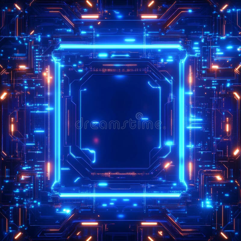 Futuristic Glowing Circuit Board with Neon Lights. Stock Photo - Image ...