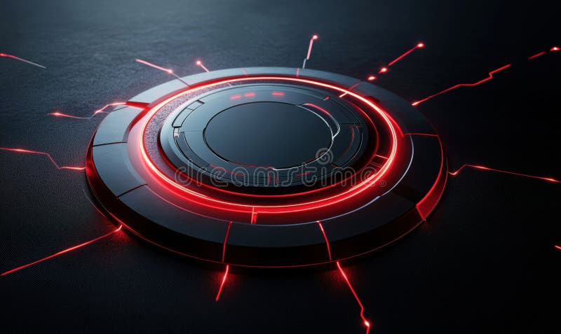 Futuristic Glowing Circular Interface with Red Energy Bursts and Sleek ...