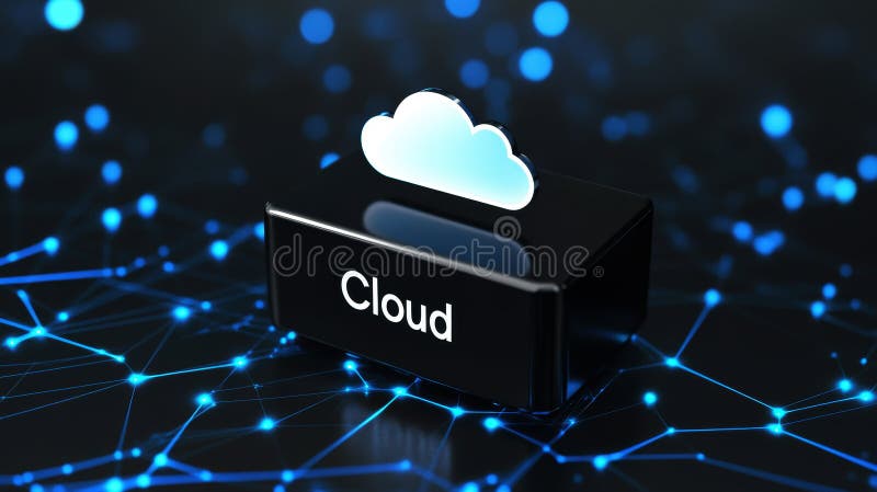 Futuristic Glowing Cloud Computing Concept with Neon Light, Representing Digital Data Storage ...