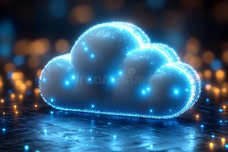 Futuristic Glowing Cloud Computing Network Data Center 3D Render Stock Illustration ...