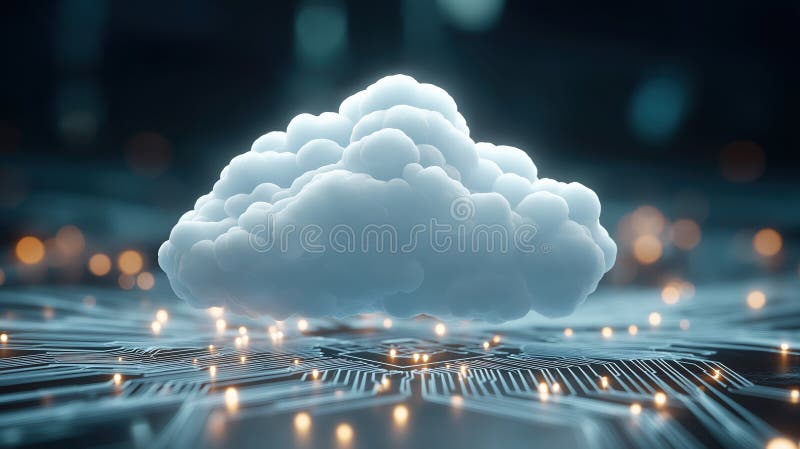 Futuristic Glowing Cloud Icon on Digital Circuit Board Background ...
