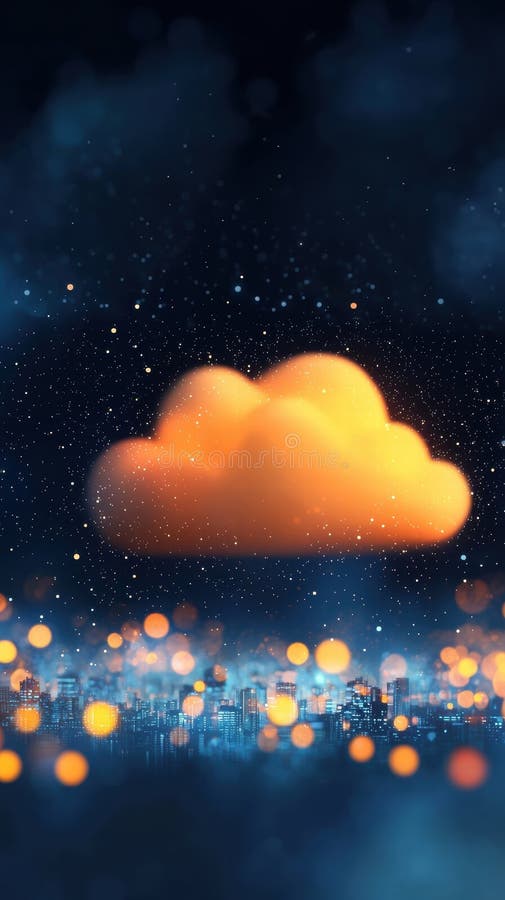 Futuristic Glowing Cloud Platforms Floating Above Tech City at Night ...