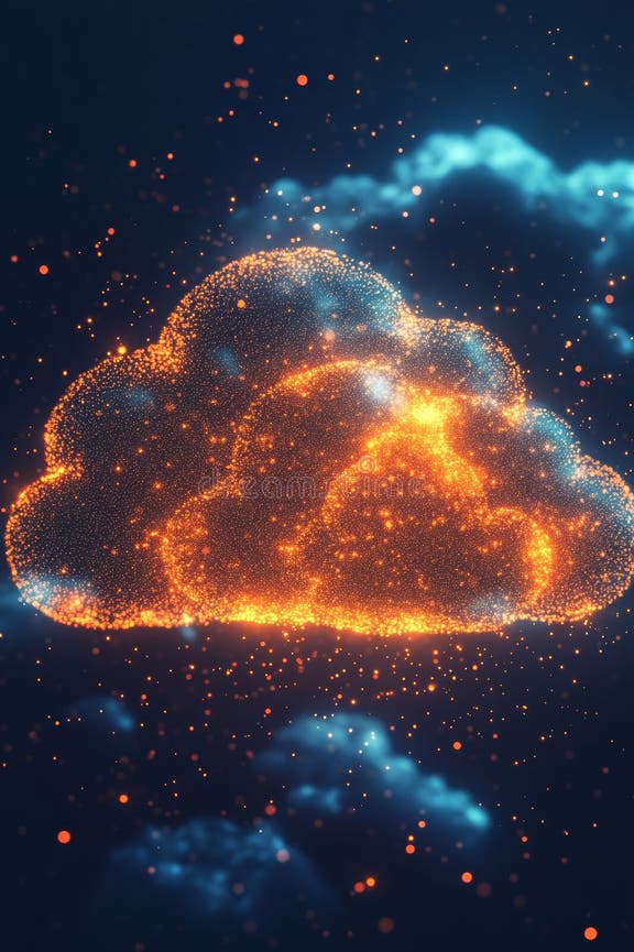 Futuristic Glowing Cloud with Sparkling Particles on Dark Background ...