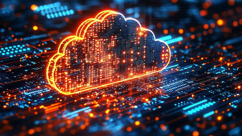 Futuristic Glowing Cloud Technology Vibrant Network of Digital Data ...