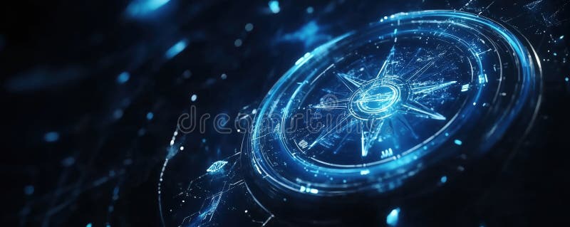Futuristic Glowing Compass Design with Intricate Digital Patterns and ...