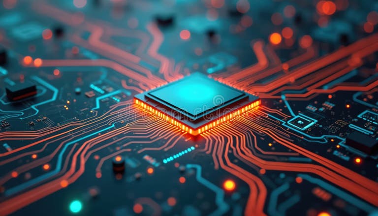Futuristic Glowing CPU Circuit Board Close-up. AI Integration, Machine ...