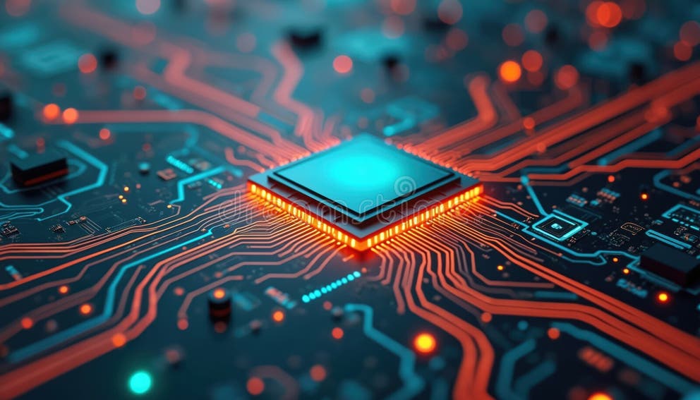 Futuristic Glowing CPU Circuit Board Close-up. AI Integration, Machine ...