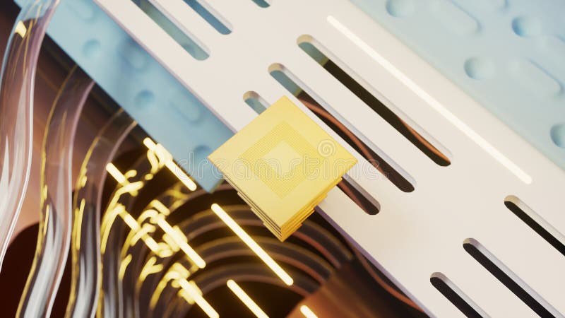 Futuristic Glowing CPU Quantum Computer Processor. Machine Learning ...