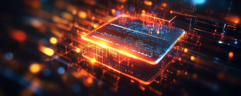 Futuristic Glowing Credit Card Surrounded by Digital Network Elements ...
