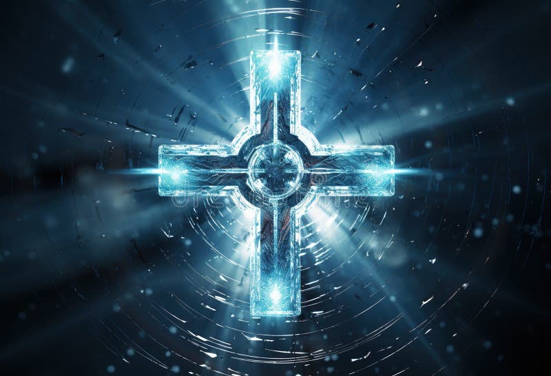 Futuristic Glowing Cross on a Dark Background - a Mixture of ...