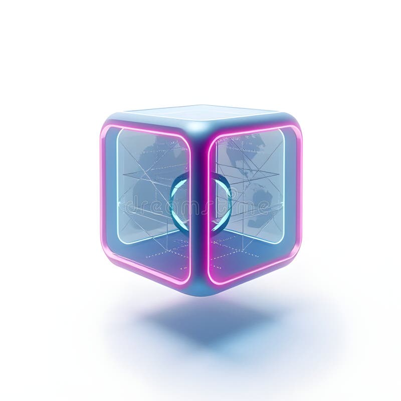 A Futuristic Glowing Cube Containing a Digital World, Symbolizing ...