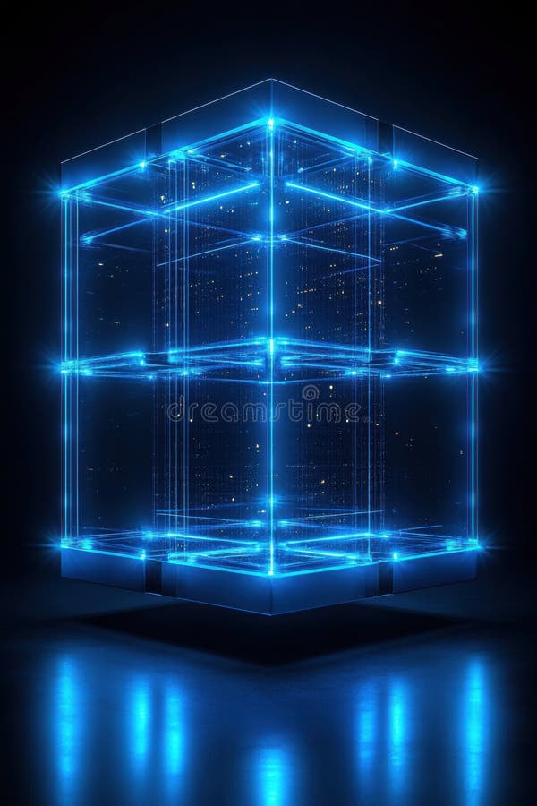 Floating Luminous Cube with Glowing Blue Lights and a Futuristic Ambiance Stock Image - Image of ...