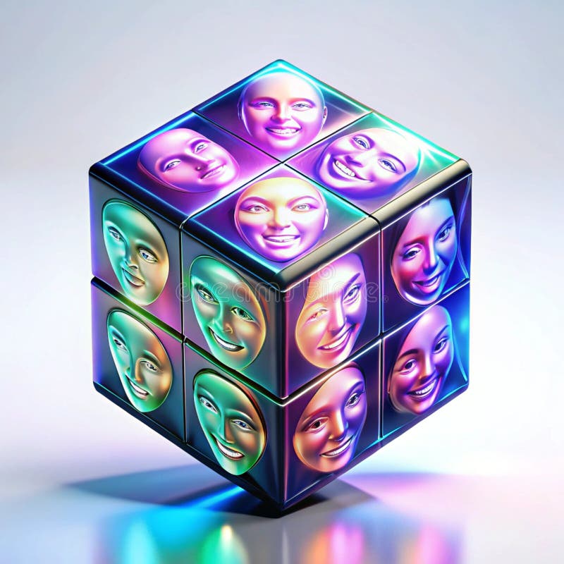 Levitating Glowing Cube with Rotating Holographic Faces Stock Illustration - Illustration of ...