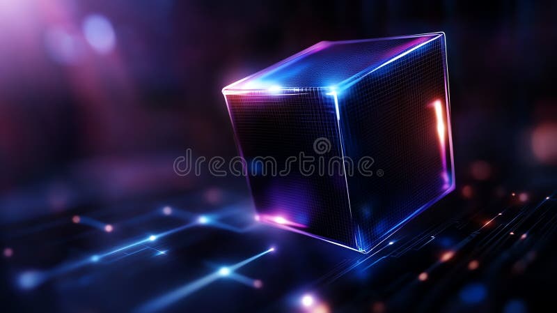 Futuristic Glowing Cube, Light Effects, Digital Background Stock ...