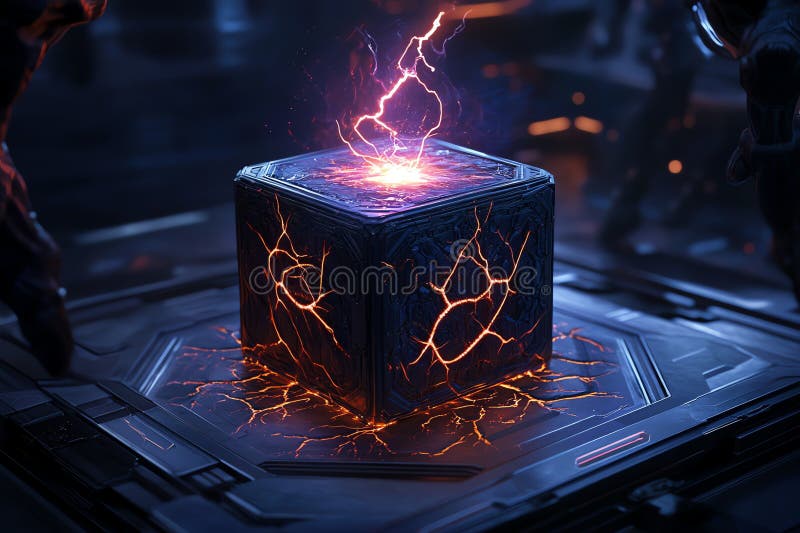 A Futuristic Glowing Cube Radiating with Energy and Electricity ...