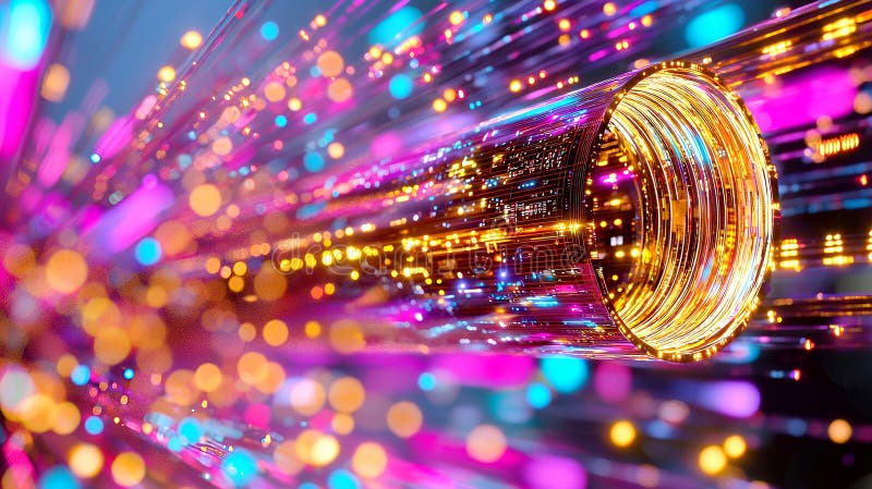 Futuristic Glowing Cylinder with Data Streams Stock Illustration ...