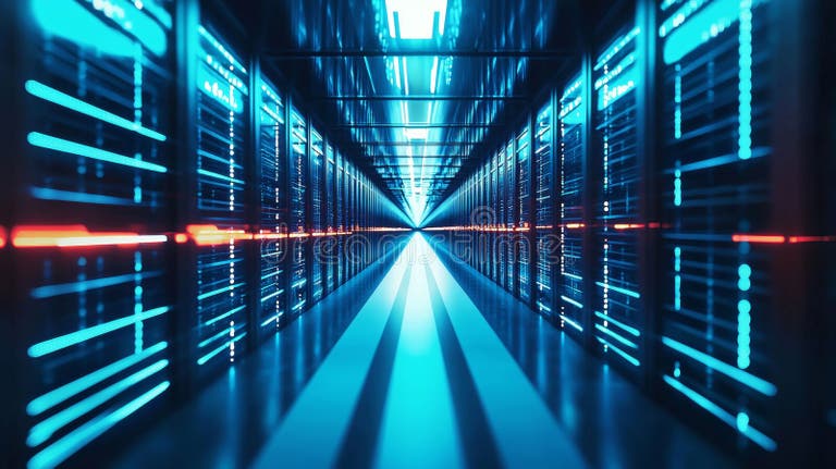 Futuristic Glowing Data Center with Endless Rows of Servers Stock Image ...