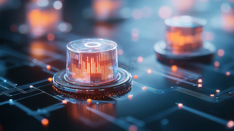 Futuristic Glowing Data Storage Concept with Digital Circuits and ...