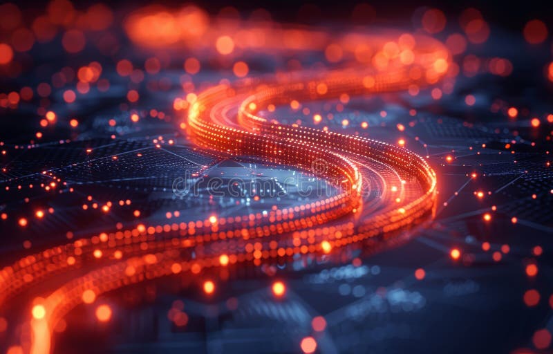 Futuristic Glowing Data Stream on Digital Circuit Board Background ...