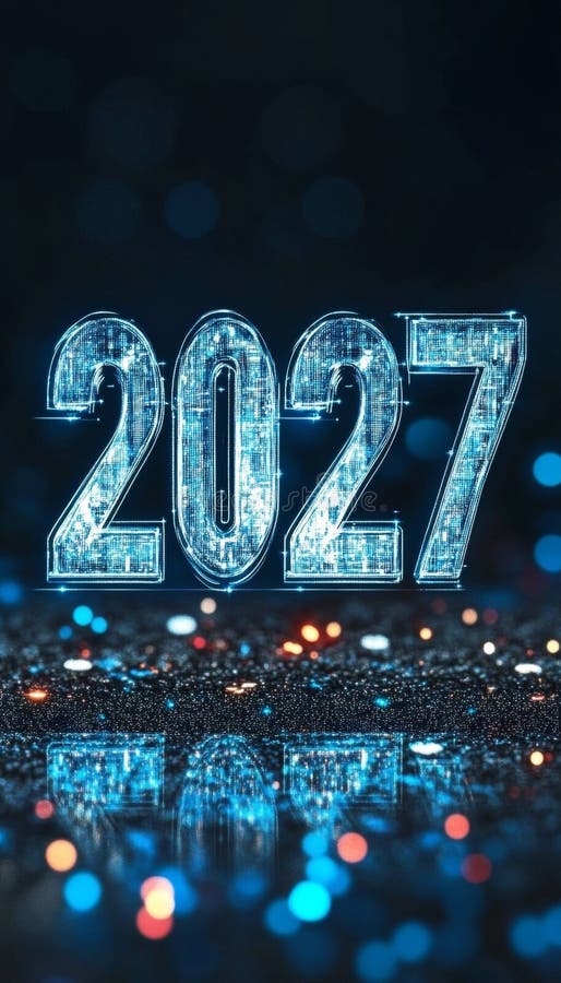 Futuristic Glowing Digital 2027 on Abstract Background, New Year ...