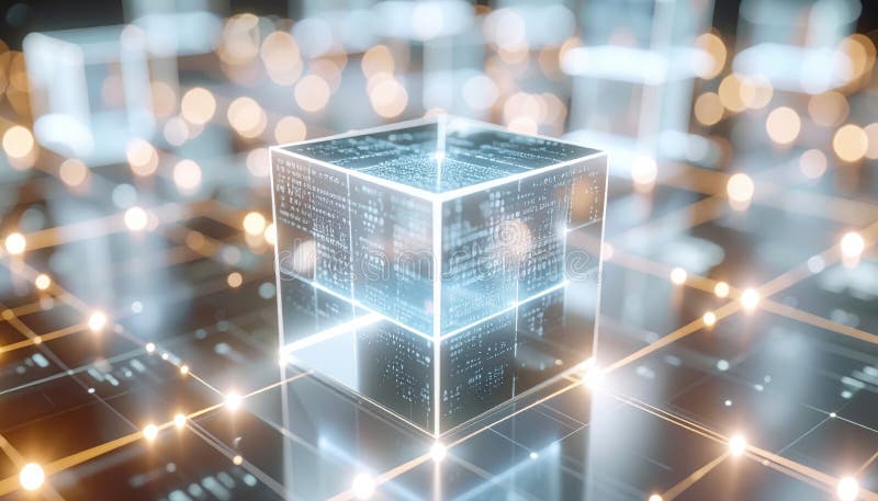 Futuristic Glowing Digital Cube with Illuminated Data Streams and Light ...