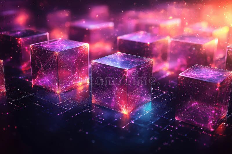 Futuristic Glowing Digital Cubes with Vibrant Colors and Interconnected ...