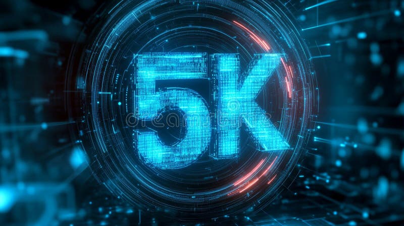 Futuristic Glowing Digital 3D Number 5K on Abstract Background ...